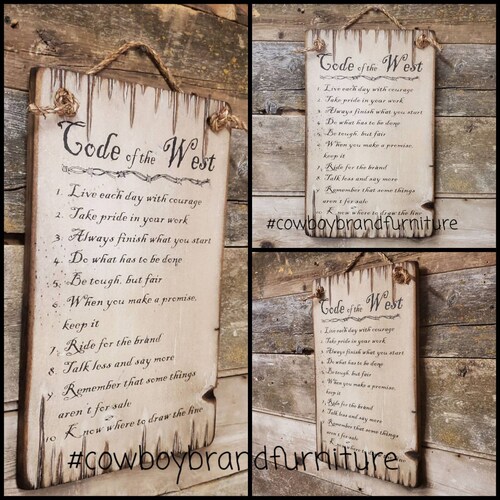 Code of the West Western Antiqued Wooden Sign - Etsy