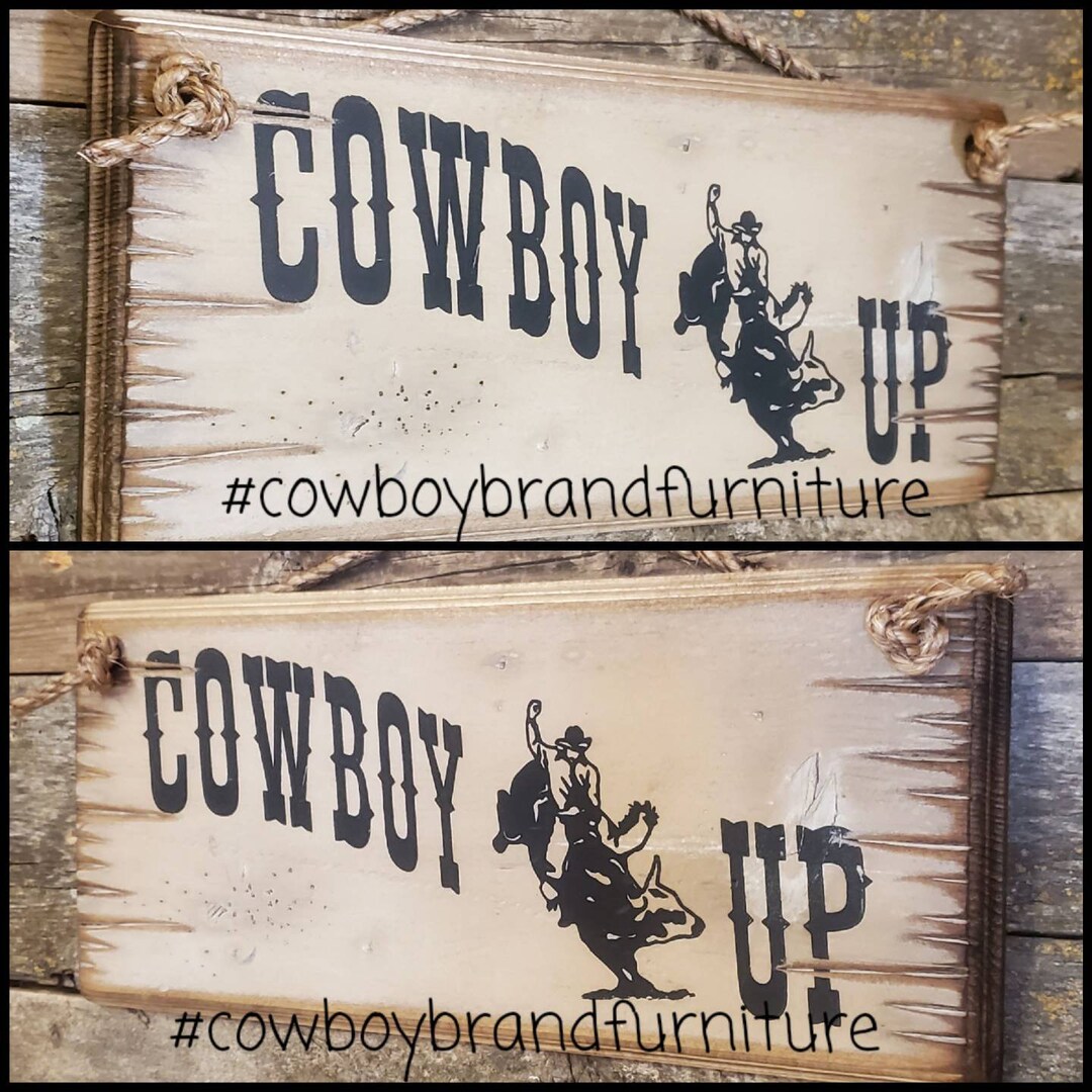Cowboy Up, Western, Antiqued, Wooden Sign - Etsy