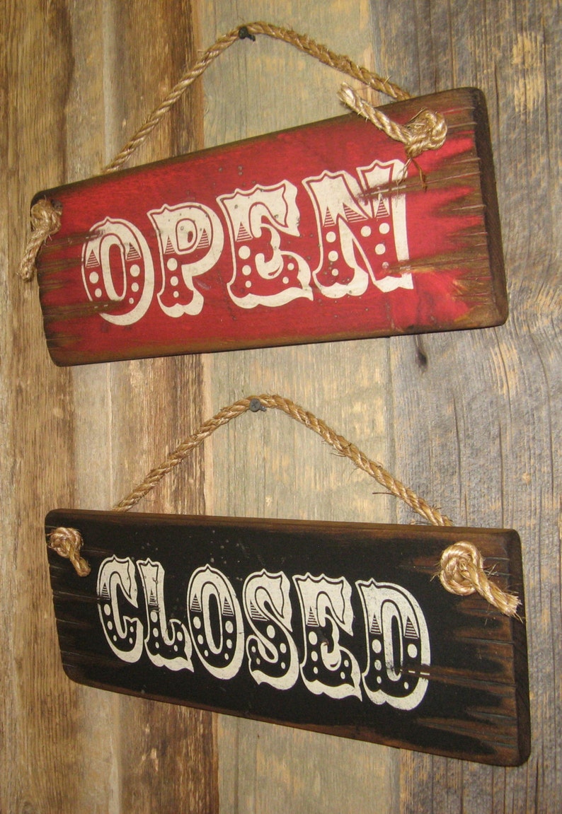 Open and Closed Sign Set Western Antiqued Wooden Signs | Etsy