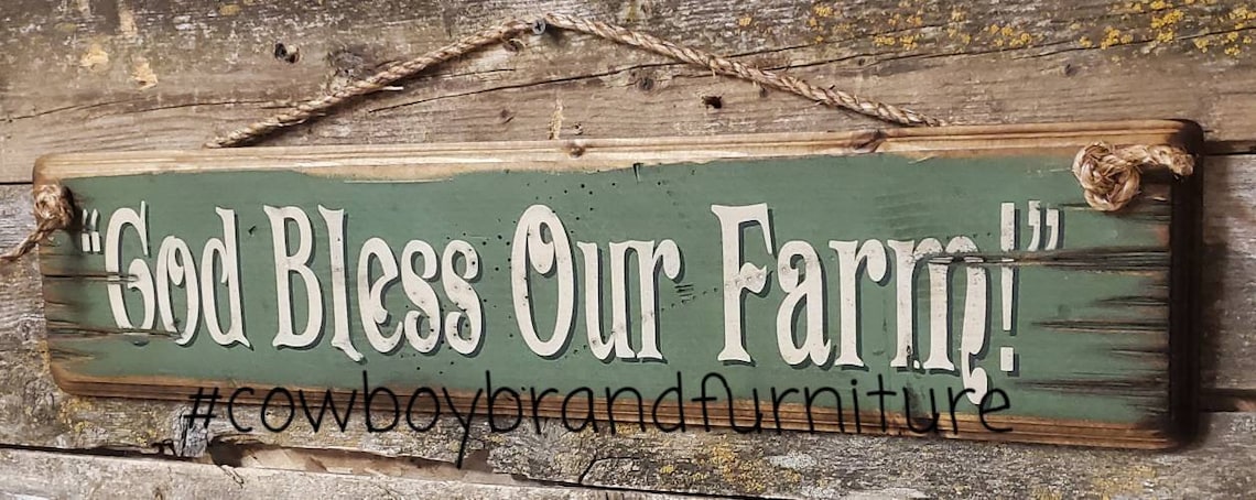 God Bless Our Farm Rustic Western Antiqued Wooden Sign | Etsy