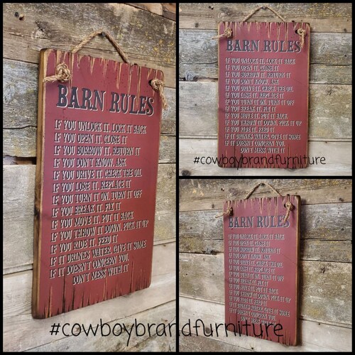Barn Rules Rustic Western Antiqued Wooden Sign - Etsy