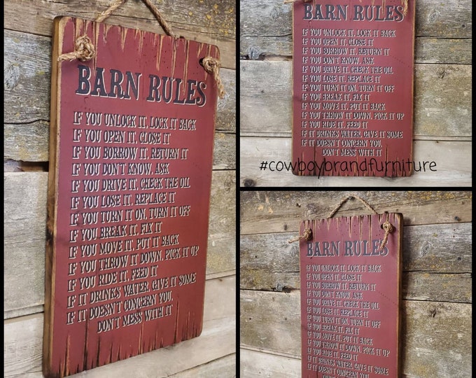 Barn Rules Rustic Antiqued Vintage Western Wooden Barn | Etsy