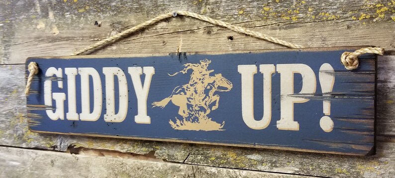 Giddy Up Western Rustic Vintage Antiqued Wooden Cowboy | Etsy