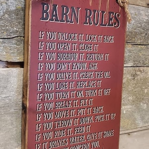 Barn Rules, Rustic, Antiqued, Vintage, Western, Wooden Barn Sign in ...