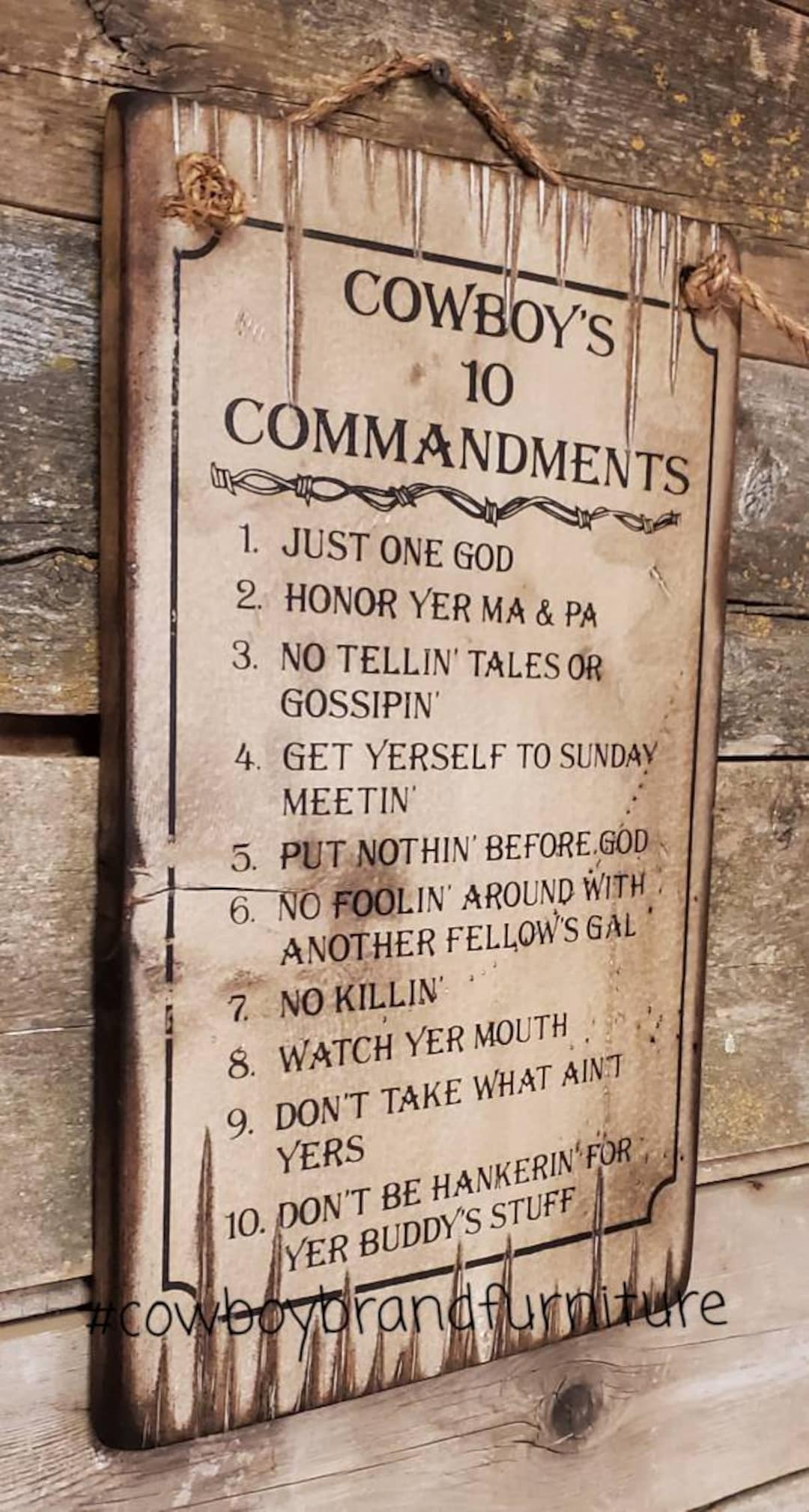 Cowboy's 10 Commandments, Western, Antiqued Wooden Sign - Etsy