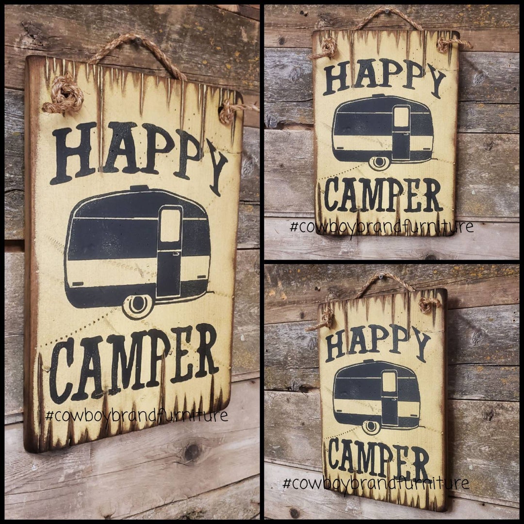 Happy Camper, Western, Antiqued, Rustic, Camping, Wooden Sign - Etsy