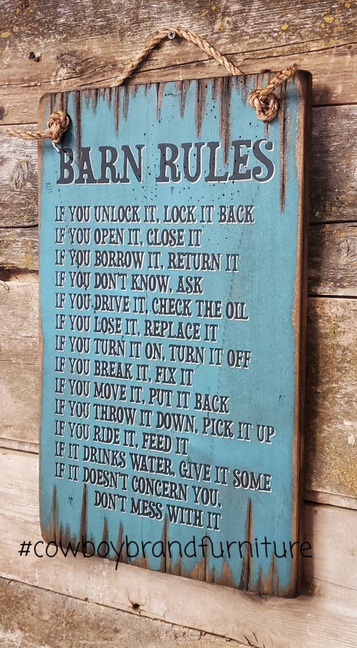 Barn Rules Rustic Western Antiqued Wooden Sign - Etsy