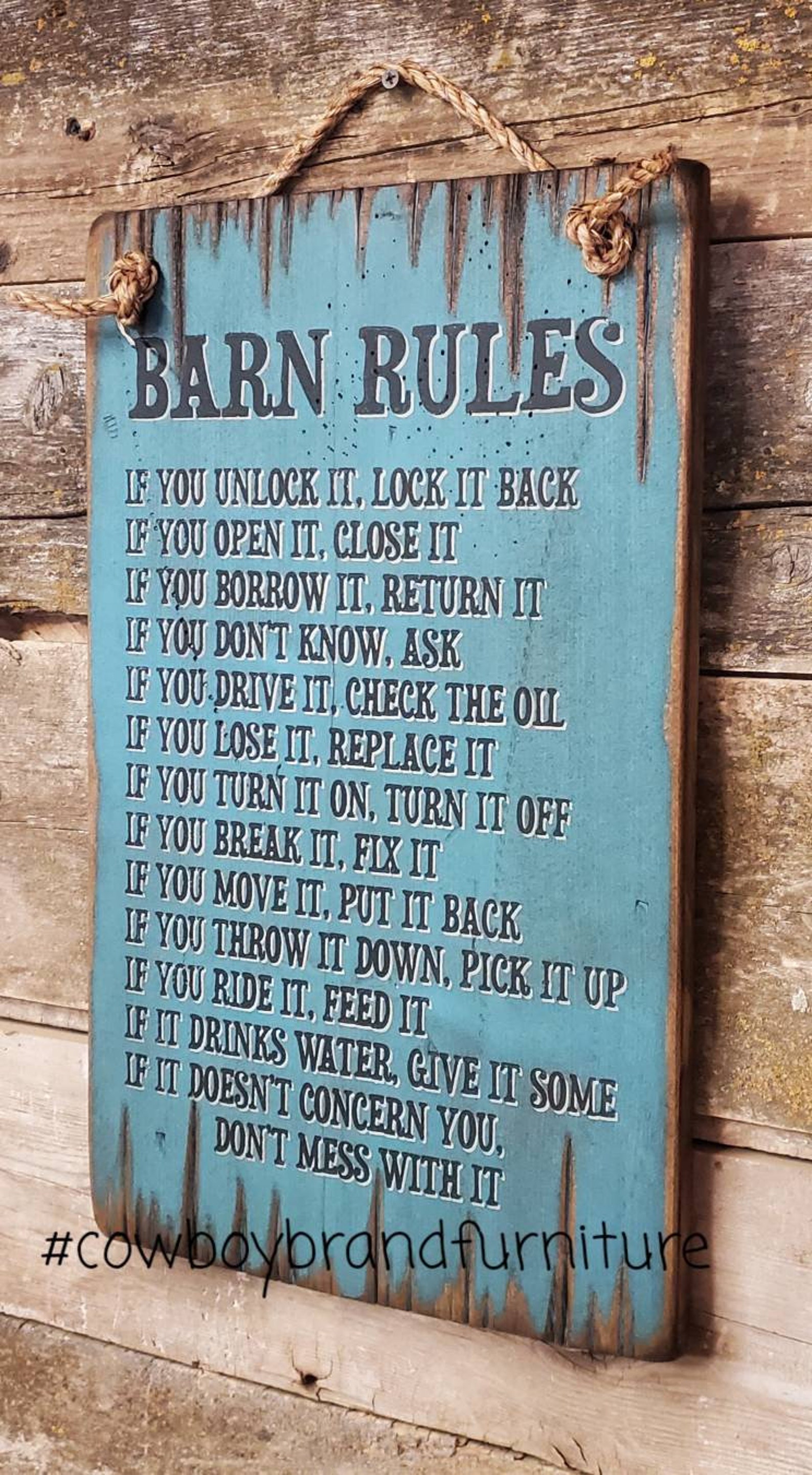 Barn Rules Rustic Western Antiqued Wooden Sign | Etsy