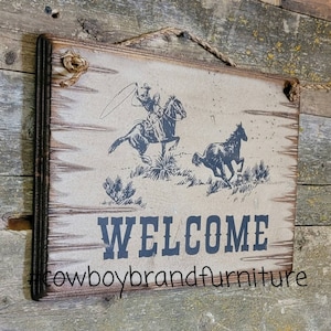 Welcome, Western, Antiqued, Wooden Sign - Etsy