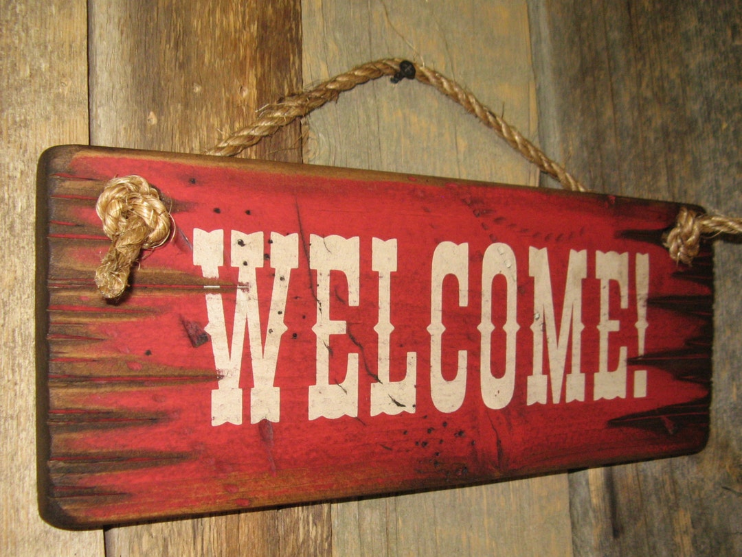 Welcome, Western, Antiqued, Wooden Sign - Etsy