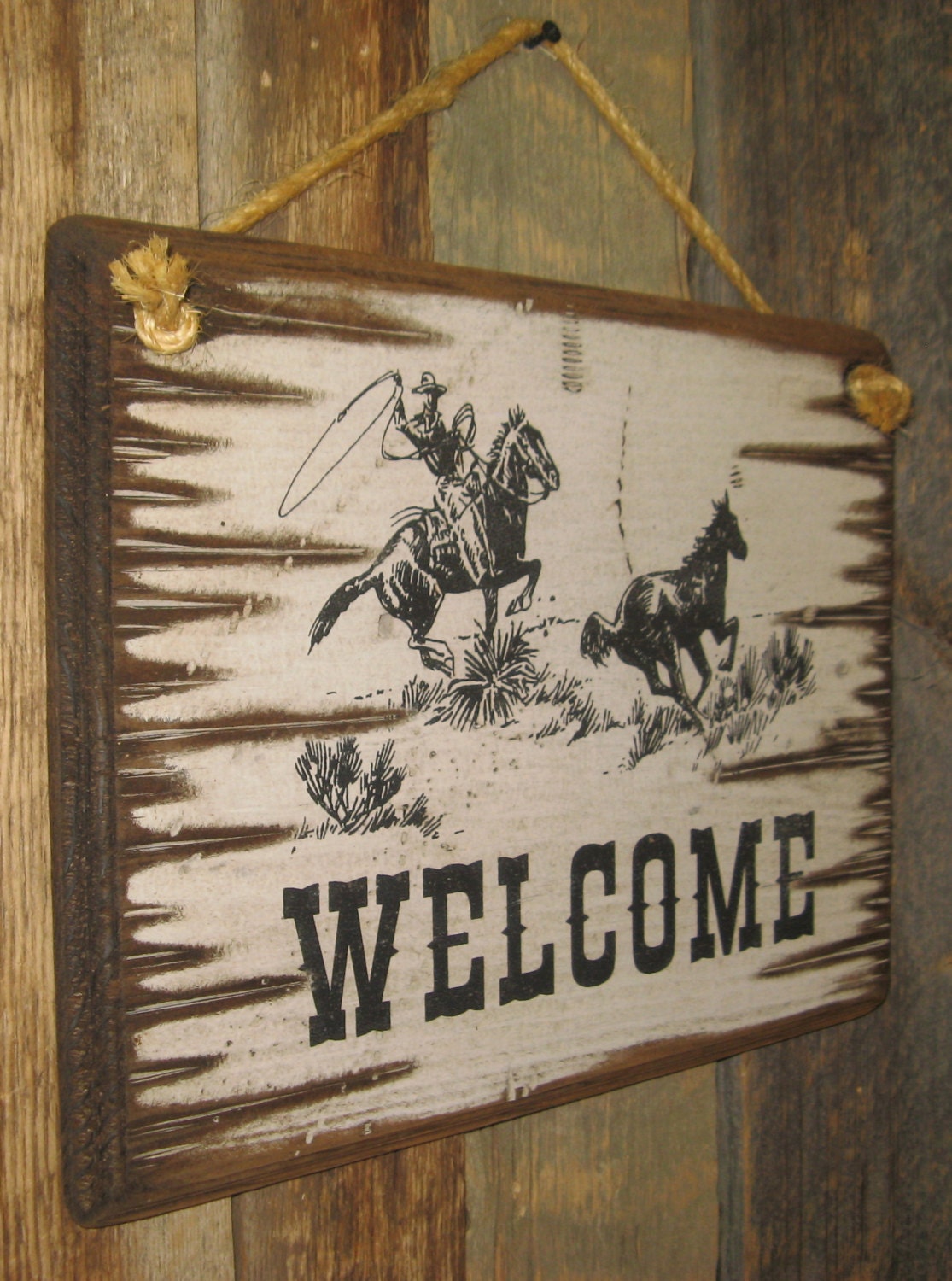 Welcome Western Antiqued Wooden Sign | Etsy