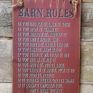 Barn Rules, Rustic, Antiqued, Vintage, Western, Wooden Barn Sign in ...