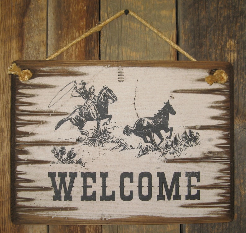 Welcome Western Antiqued Wooden Sign | Etsy