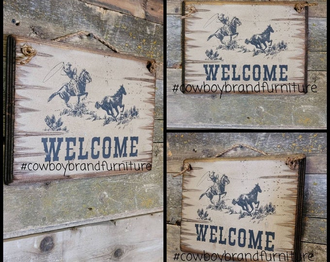 Welcome Western Antiqued Wooden Sign - Etsy