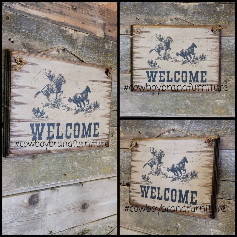 Welcome Western Antiqued Wooden Sign - Etsy