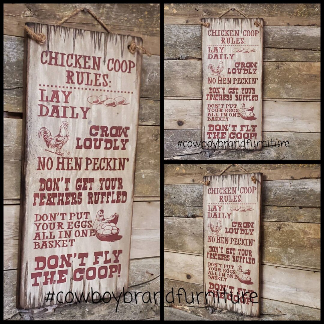Chicken Coop Rules, Western, Antiqued, Ranch, Farm, Rustic, Wooden Sign ...