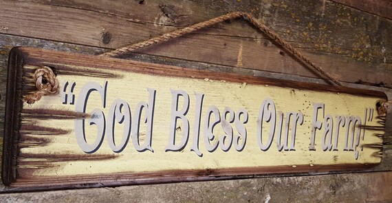 God Bless Our Farm Western Antiqued Rustic Wooden Sign | Etsy