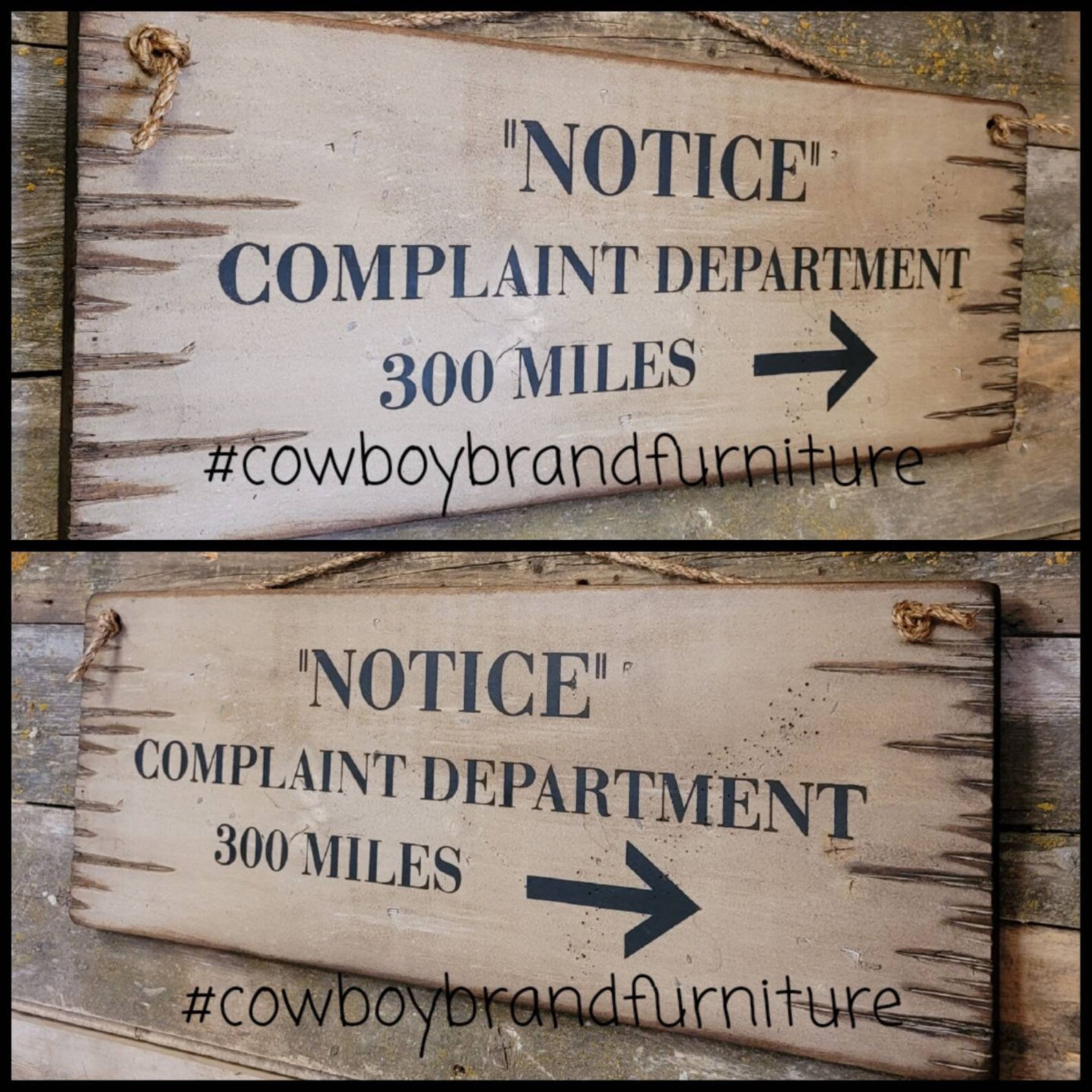 Notice, Complaint Department 300 Miles, Humorous, Wooden, Western ...