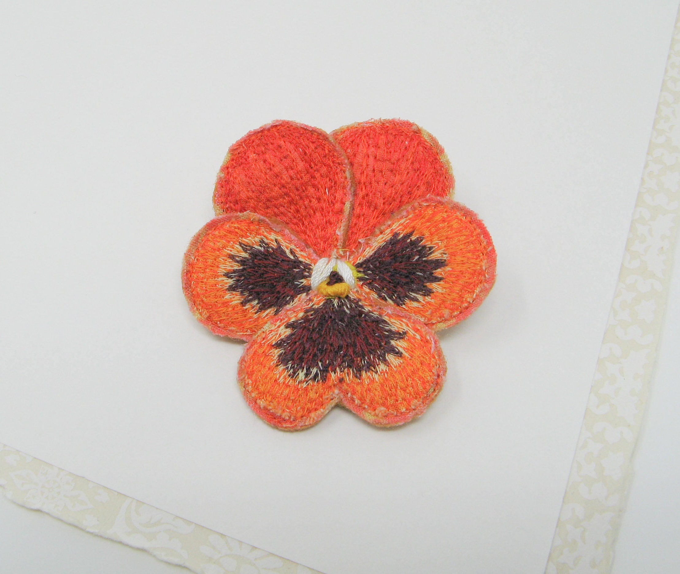 Embroidered Pansy Brooch, Pansy Pin, Textile Art, Soft Sculpture. - Etsy