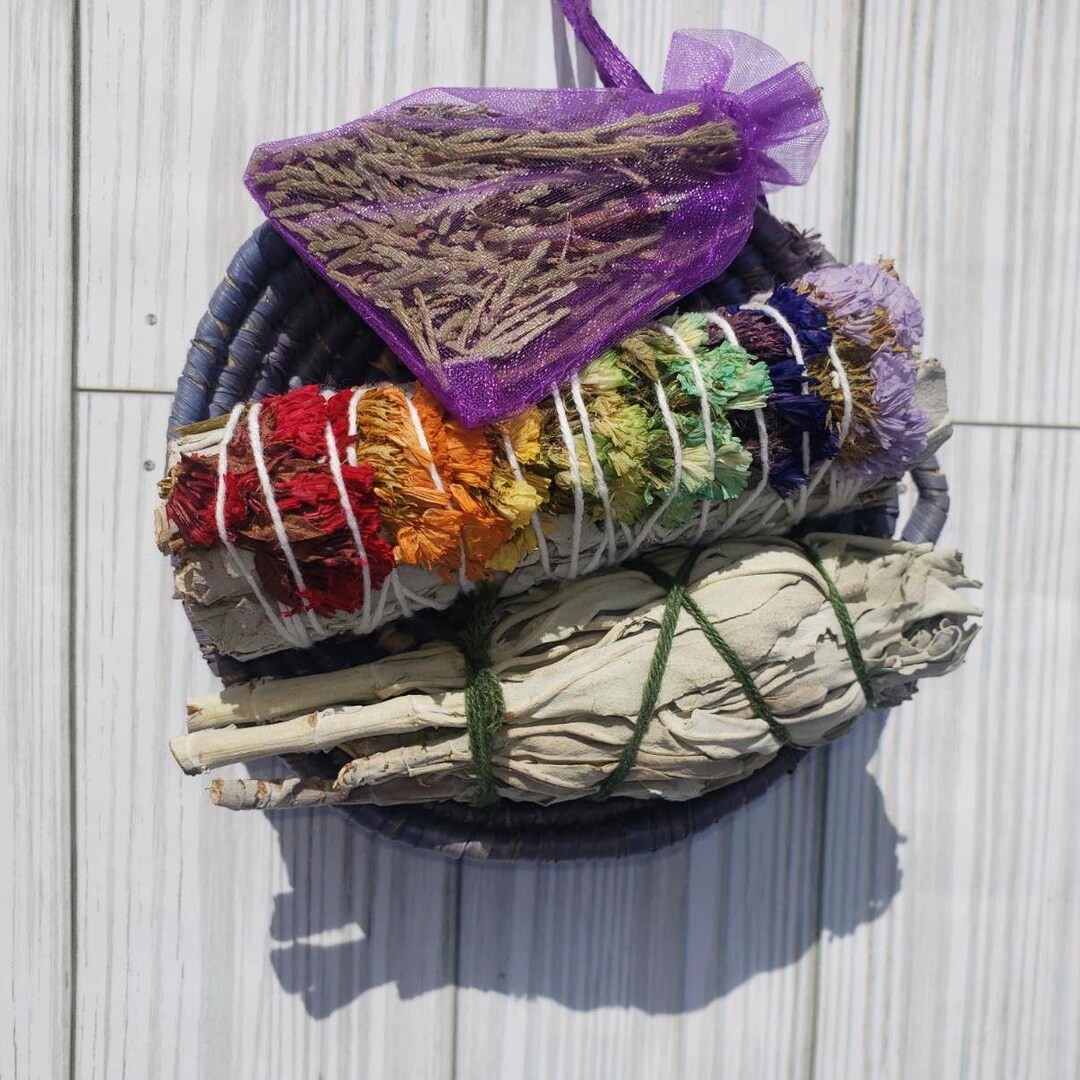 Mini Smudging Bundle Kit With Sweetgrass Offering Basket - Etsy