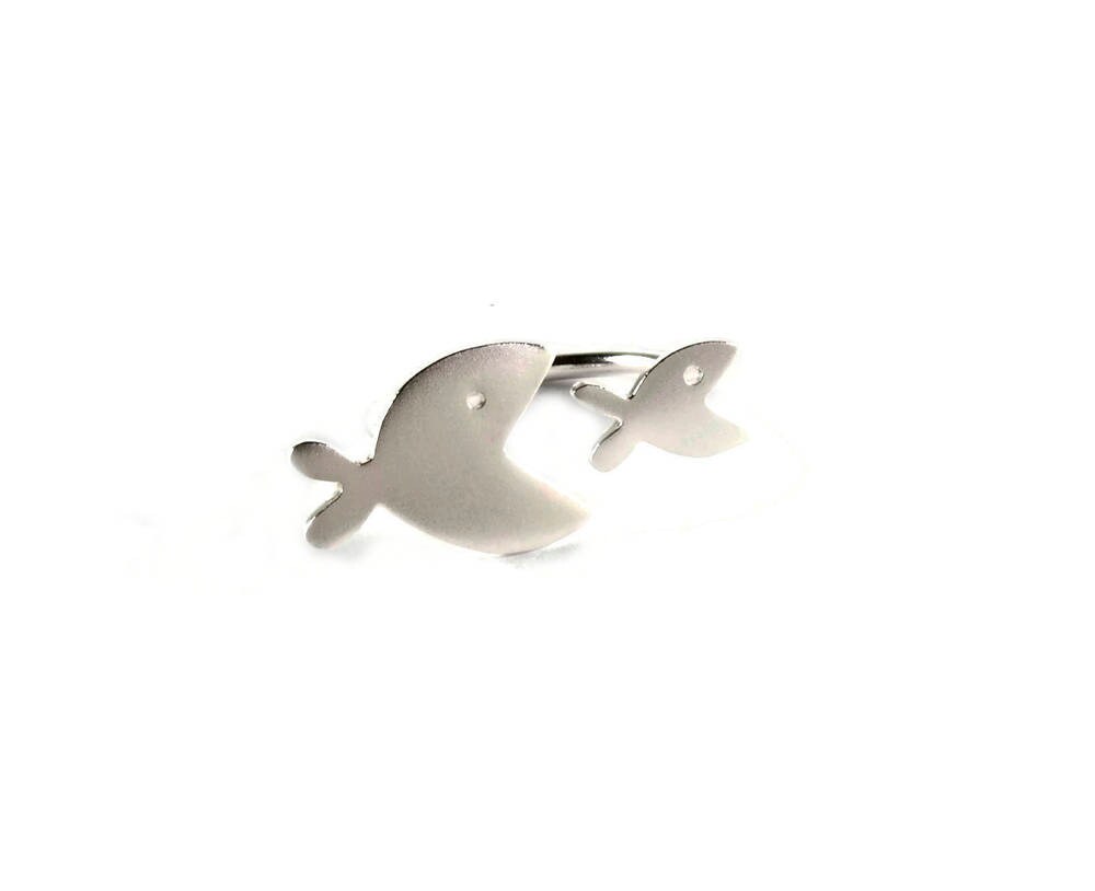 Two Fishes Open Ring Sterling Silver Yellow Gold Plated Adjustable Band ...