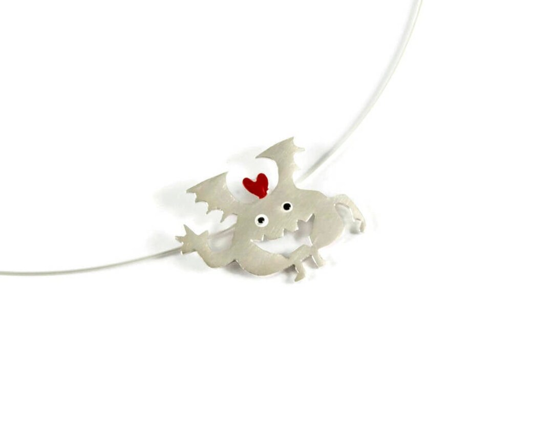 Bat Monster Red Heart Pendant Sterling Silver 22K Yellow Gold Plated ...