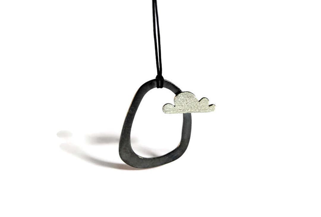 Silver Lining Cloud Pendant Sterling Silver Sky Inspired Black or Gold ...
