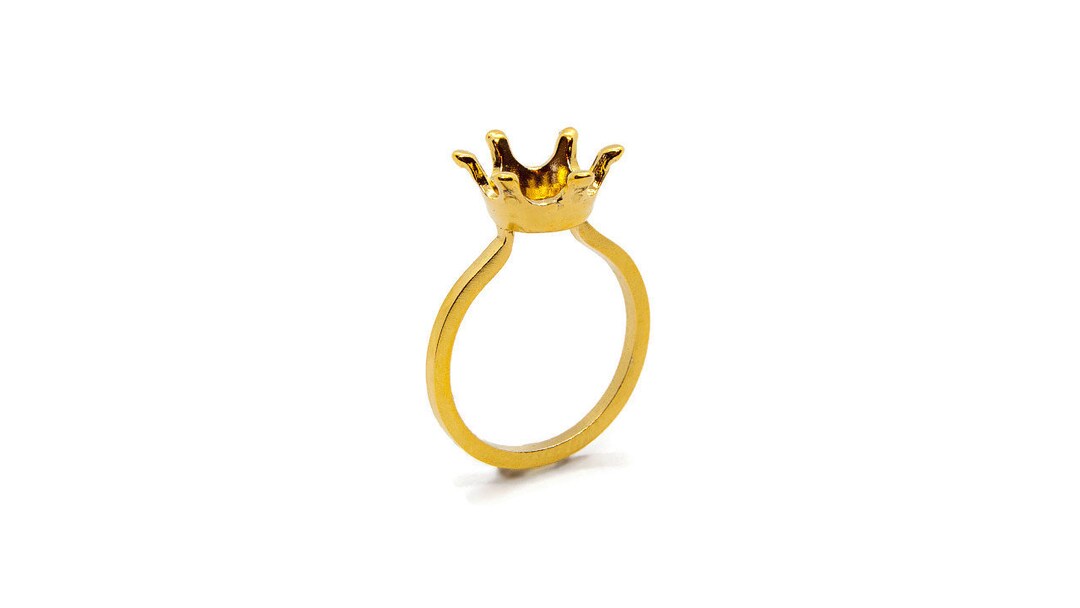 Minimal Princess Ring With Crown on Top Sterling Silver Yellow Gold ...