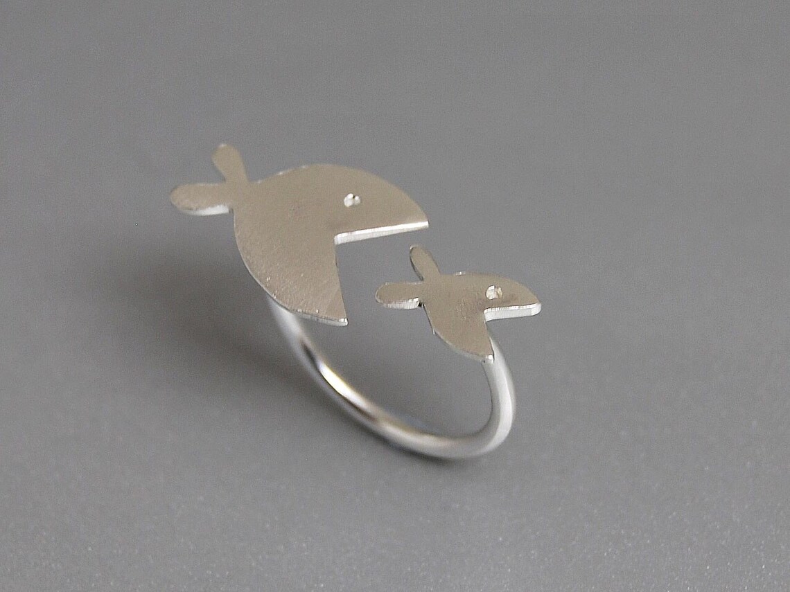 Two Fishes Open Ring Sterling Silver Yellow Gold Plated | Etsy