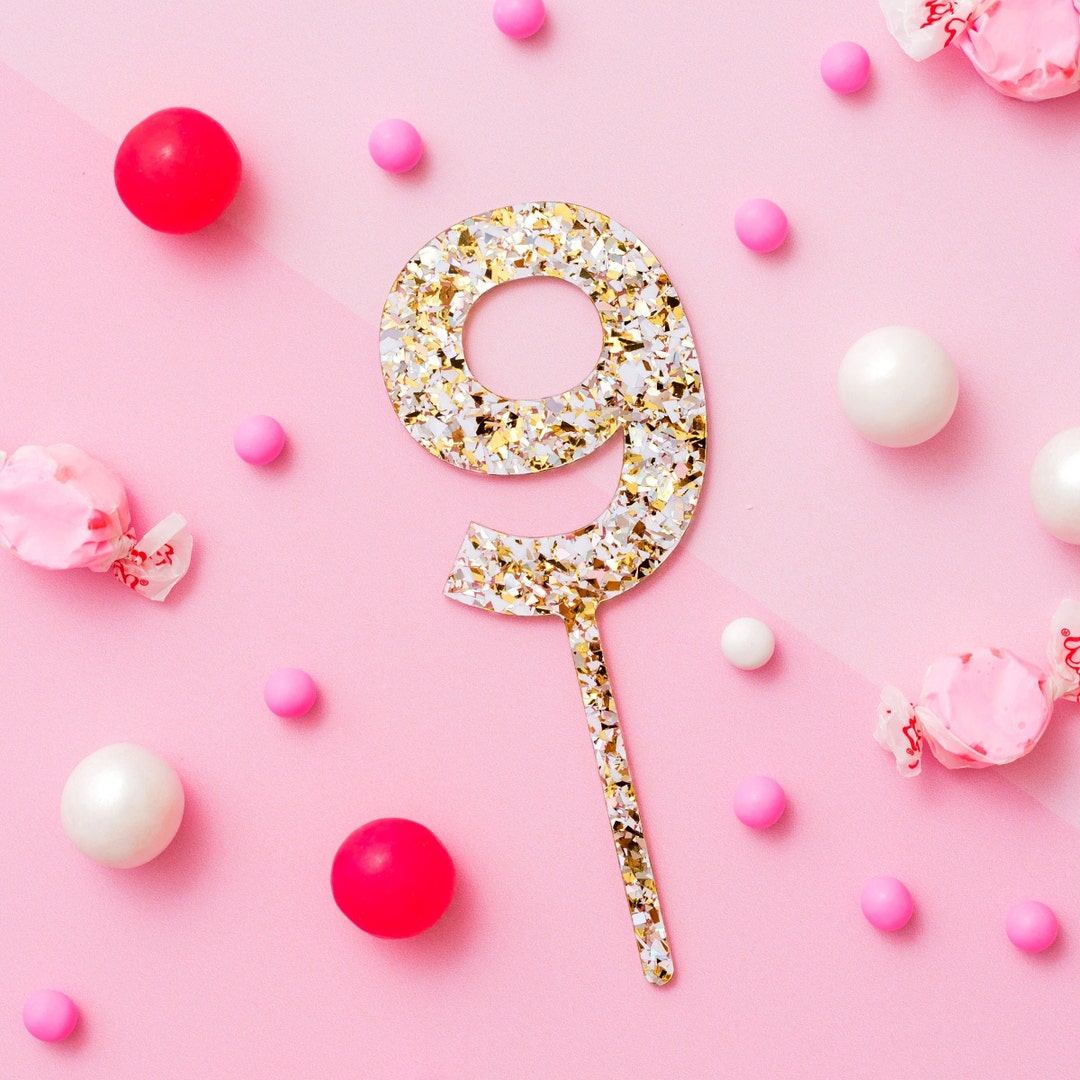 Pearl Confetti Cake Topper - 9 - Birthday Cake Topper 9th Birthday 19th ...