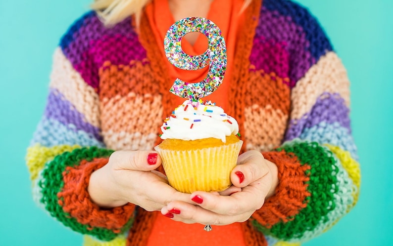 Confetti Birthday Cake Topper: Number 9 Acrylic (cupcake Size) - Etsy