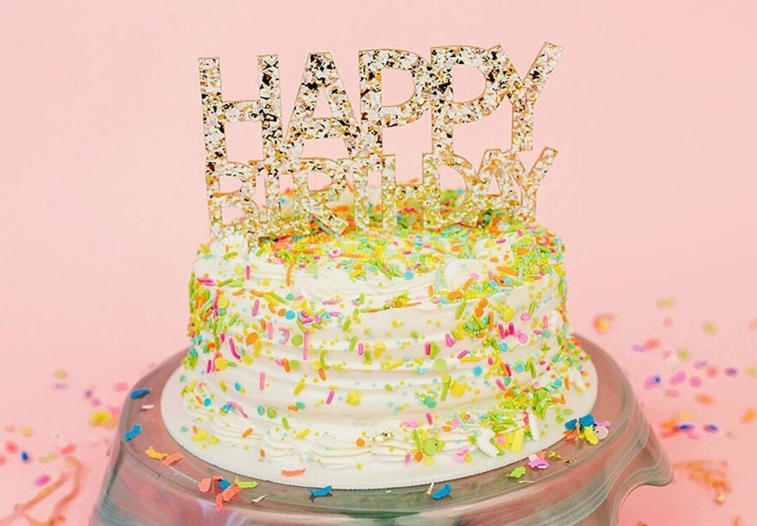 Happy Birthday Pearl Confetti Cake Topper Neutral Birthday - Etsy