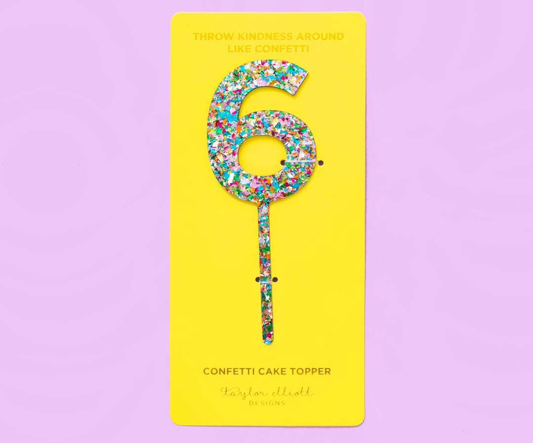 Confetti Cake Topper 6 Colorful Birthday Cake Topper 6th - Etsy