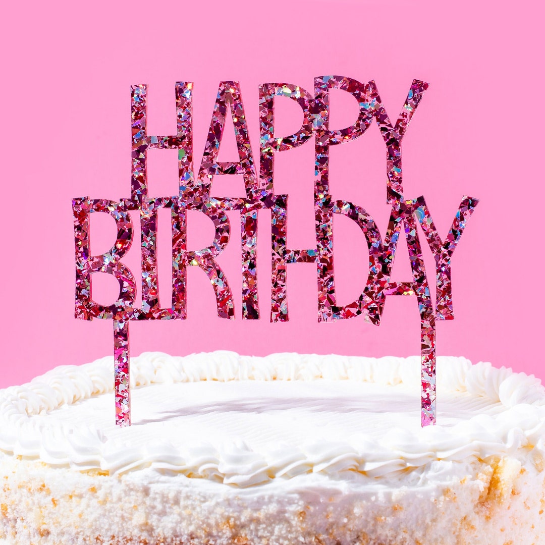 Happy Birthday Pink Cake Topper - Birthday Party Decor Cupcake Topper ...