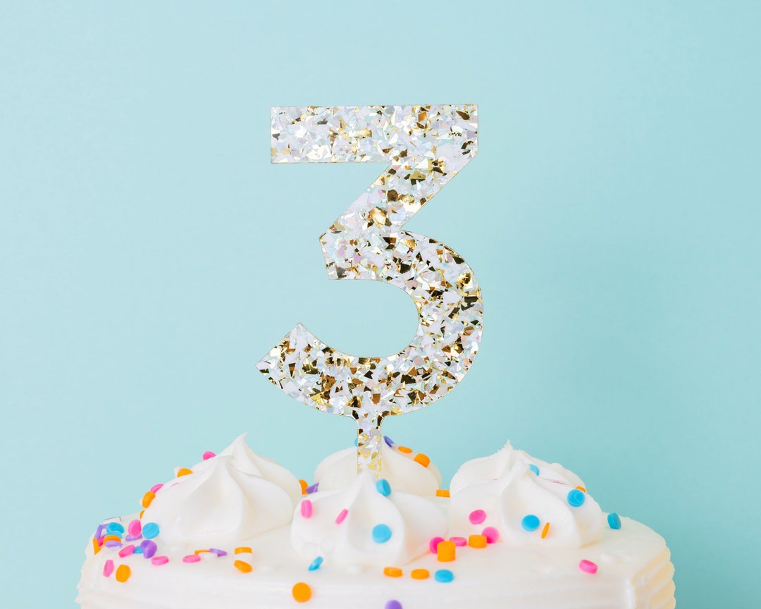 Pearl Confetti Cake Topper 3 Sparkle Birthday Decor - Etsy