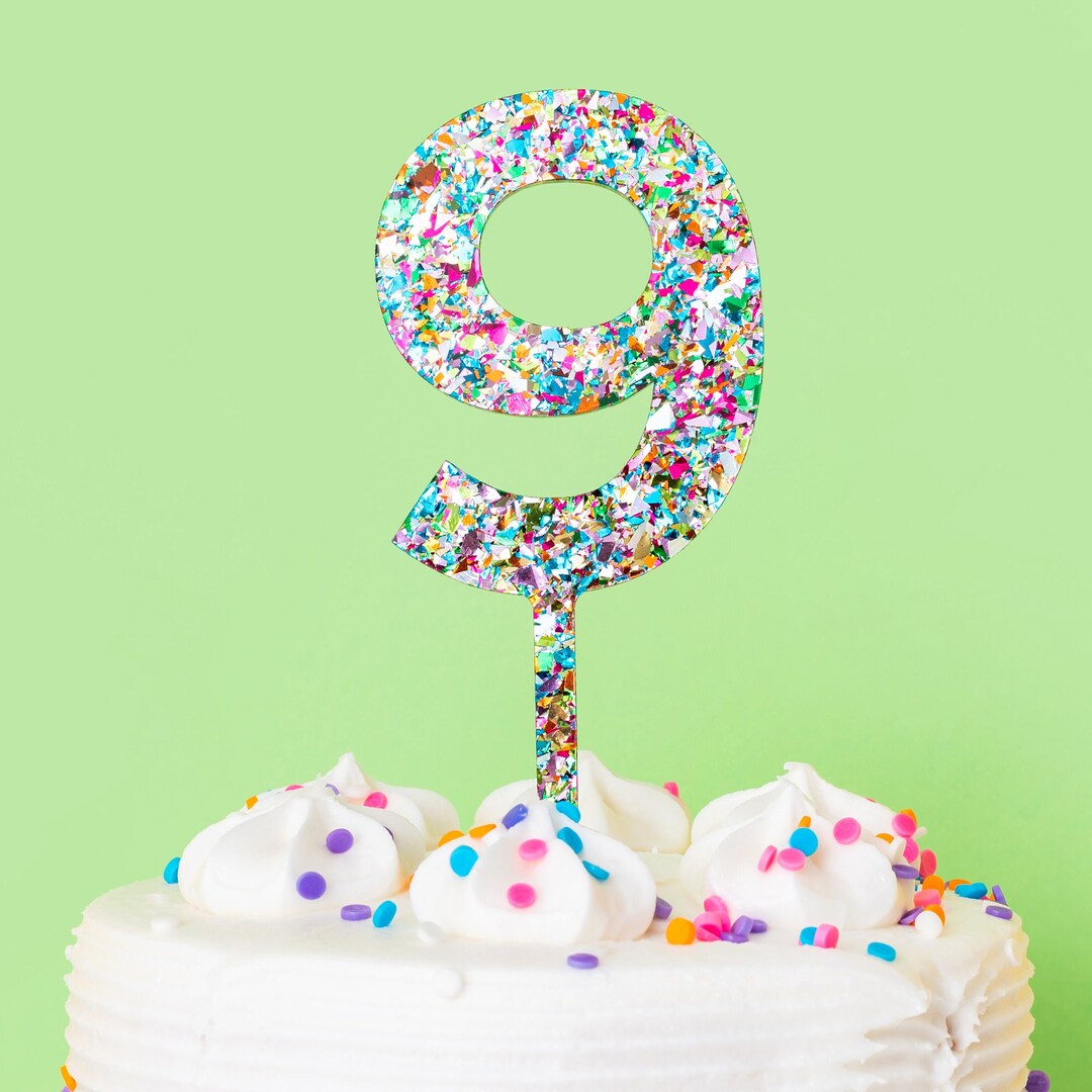 Confetti Acrylic Cake Topper - 9 - Birthday Cake Topper Cupcake Topper ...