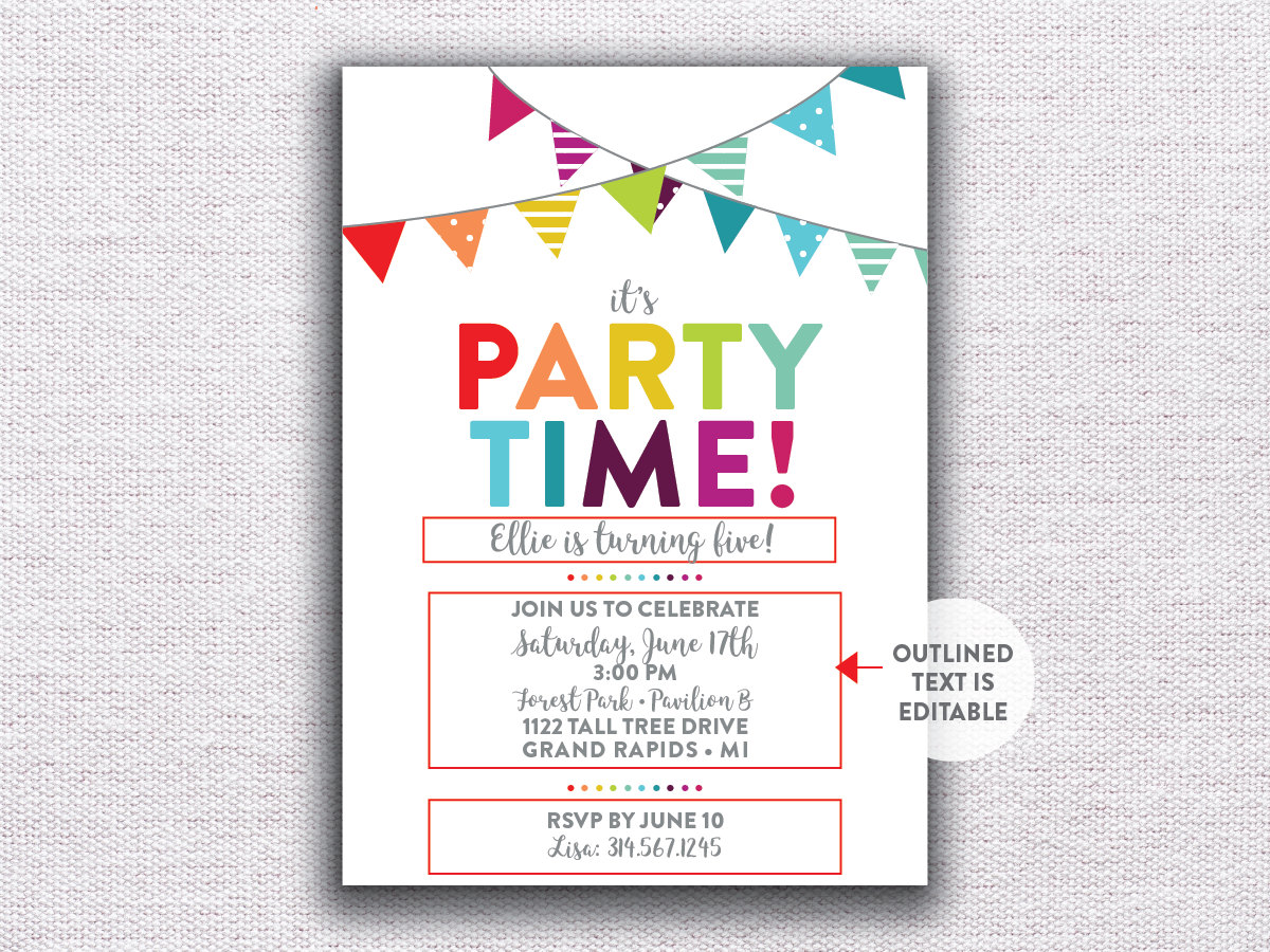 INSTANT DOWNLOAD Birthday Invitation / Bunting Invitation / Rainbow ...