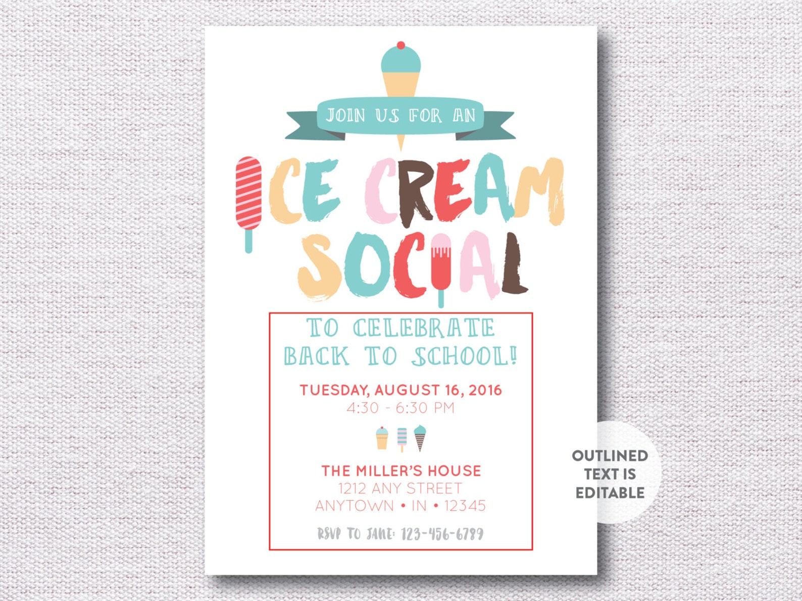 INSTANT DOWNLOAD ice cream social invitation / ice cream party | Etsy