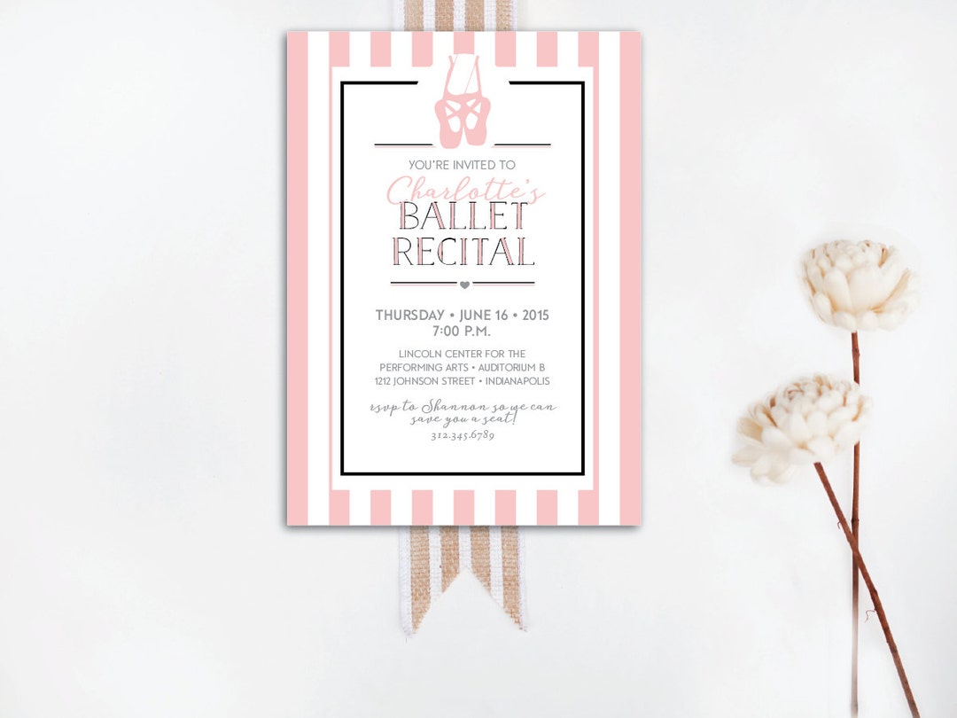 INSTANT DOWNLOAD Ballet Recital Invitation / Pink Stripe Ballet Recital ...