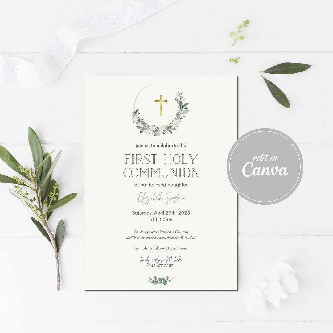 Editable First Holy Communion Invitation / Girls First Communion ...