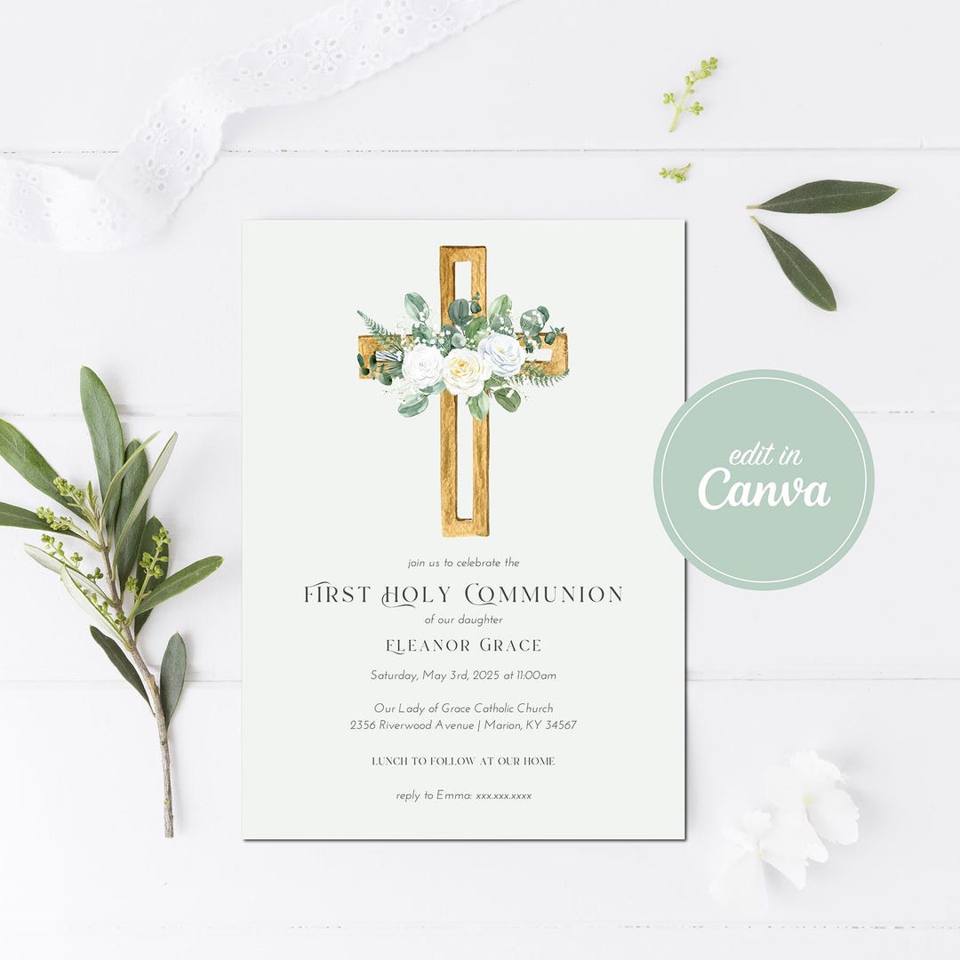 Editable First Holy Communion Invitation / Girls First Communion ...