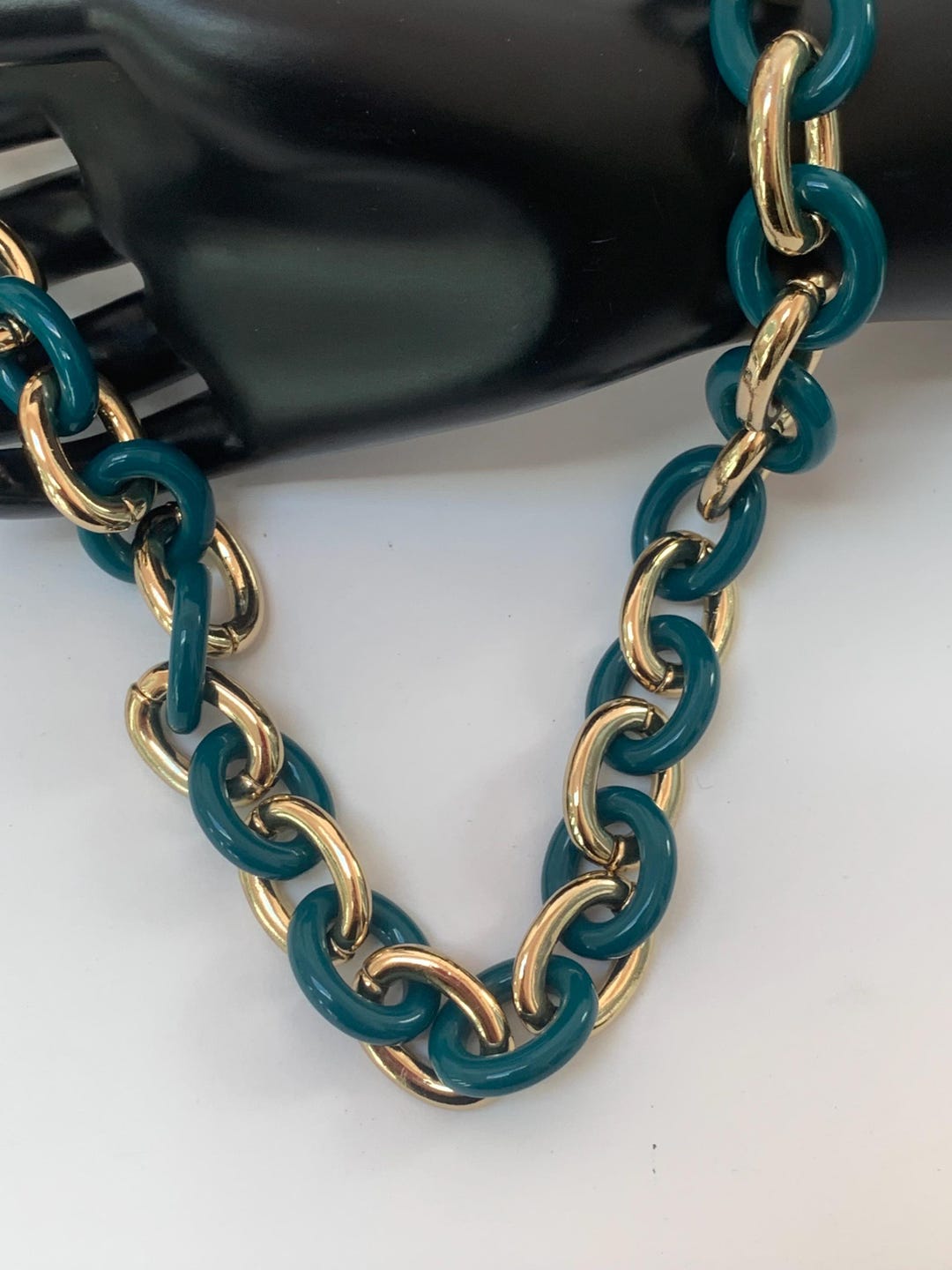 Vintage Ann Taylor Chunky Chain, Dark Green Enamel and Gold Plated ...
