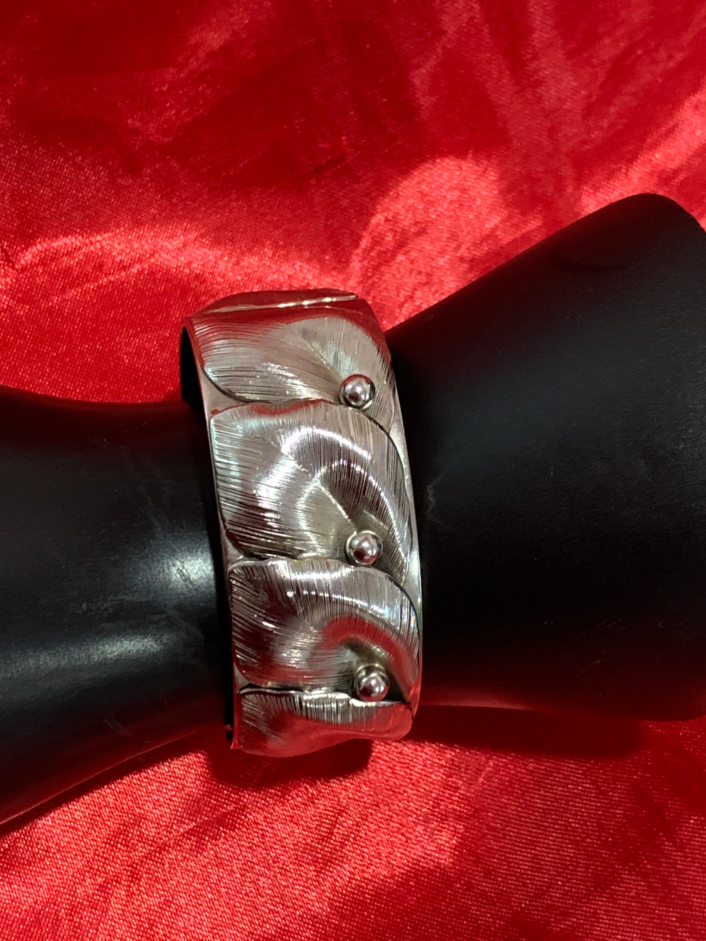 Vintage Whiting & Davis Signed, Hinged Bracelet, Silver Tone, Leaf ...