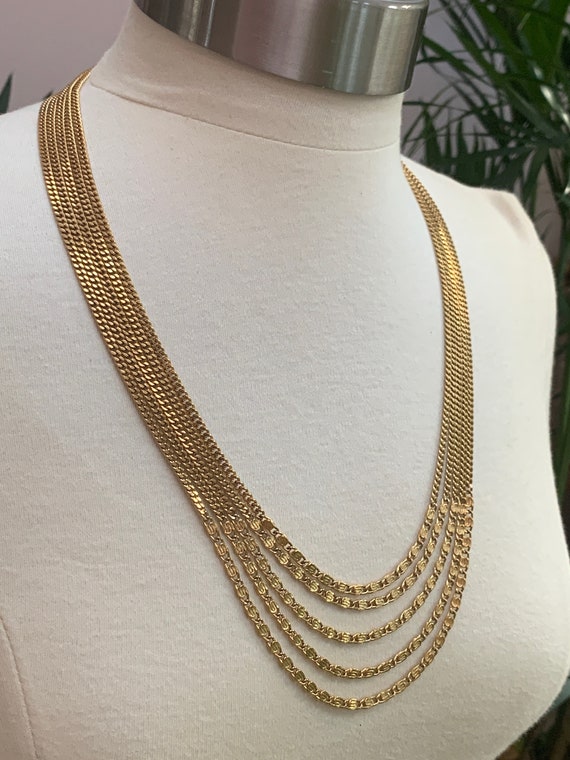 Vintage Monet signed multi strand, five gold plated c… - Gem
