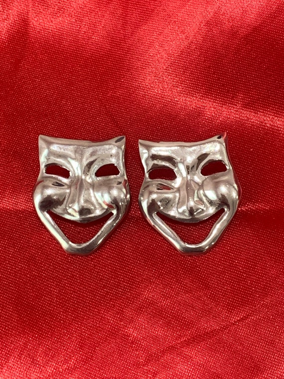 Sterling silver LARGE earrings comedy Theater mask fa… - Gem