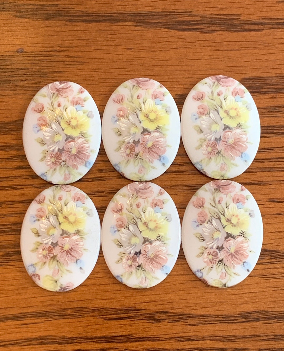 LOT of 6 (six) Vintage Large Oval Shaped Ceramic/glass Cabochons With ...