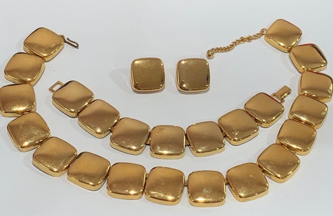 RARE Napier Stunning Set, Gold Tone, Big Square Shaped, Collar Necklace ...