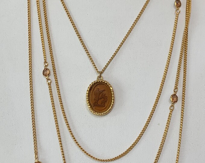 Goldette Signed Cognac Color Intaglio Venus & Cupid Pendant, Four Chain ...