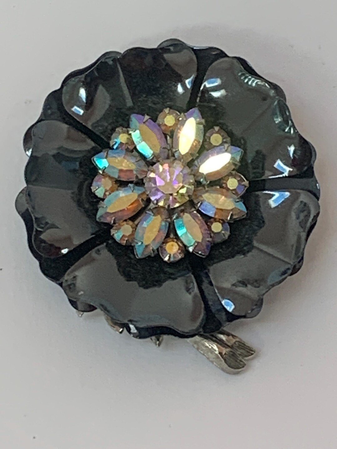Vintage SELINI. Signed Large Brooch, Enamel and AB Crystals! Designer ...
