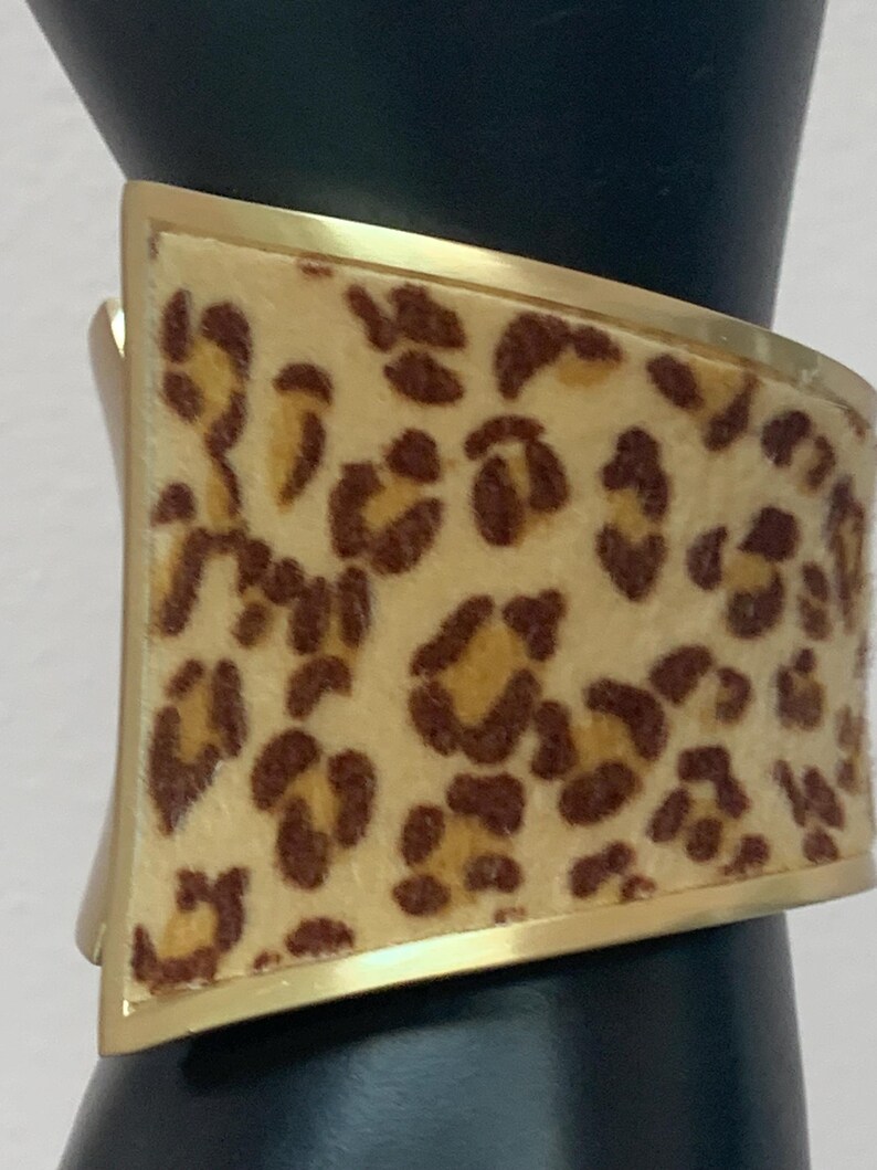 Vintage Gold Tone, Brushed Clamper/cuff Bracelet, With Faux Fur, Leopard Animal Print! Vintage ...